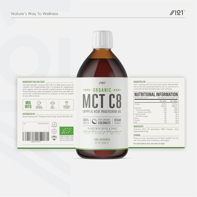 ORGANIC C8 MCT Oil- 500ml 100% Pure Cold Pressed C8 MCT Premium Coconut Oil.... £18.87 - PicClick UK
