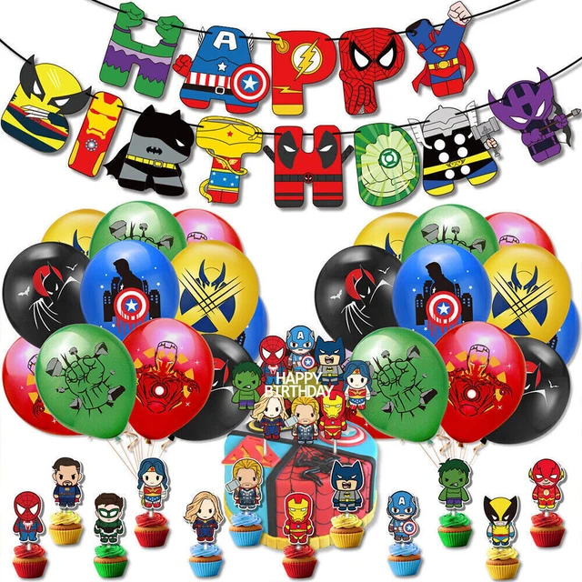 HAPPY BIRTHDAY MARVEL SuperHero Party Supply Balloons Banner Kit ...