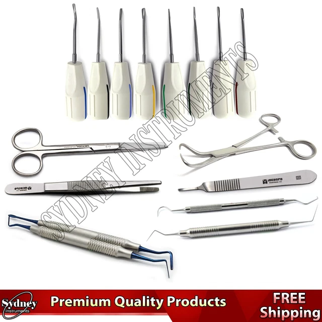 TOOTH EXTRACTION ROOT Elevators Towel Clamp Forceps Tissue Scissors ...