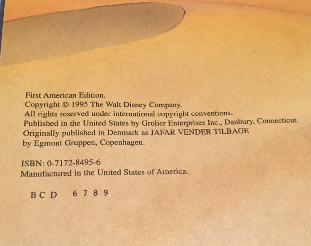 DISNEY THE RETURN Of Jafar Book First American Edition Disney’s Vintage ...