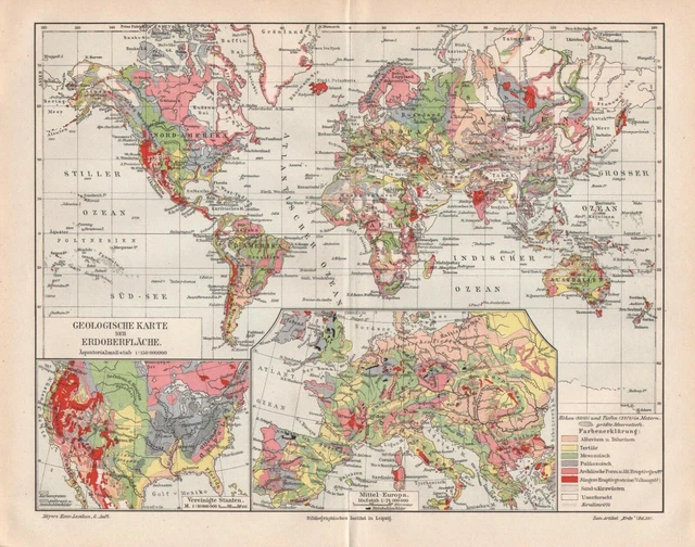 ANTIQUE MAP. GEOLOGICAL MAP OF THE WORLD. Circa 1905 $15.00 - PicClick CA