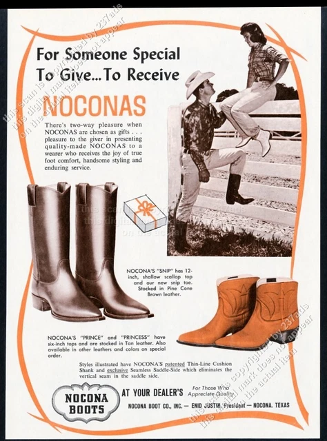 1961 NOCONA COWBOY boots mens womens 2 styles photo vintage print ad £6 ...