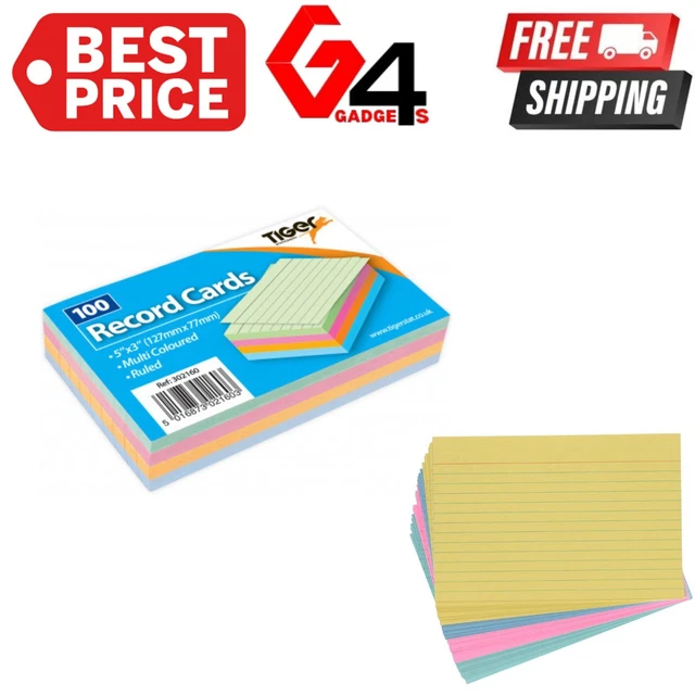 MADE IN UK- Record Revision Index Flash Cards Colors Lined For Home ...