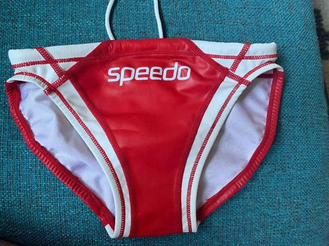 Speedo Waterpolo Suit 28 Jaspo Mens Brief Swimsuit Rubber Wet Look Red ...