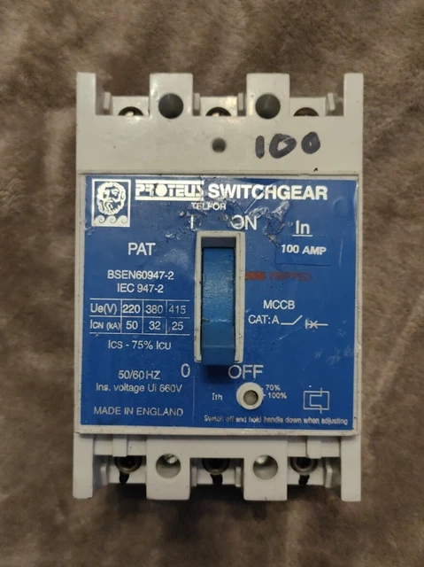 PROTEUS MCCB 100 Amp Triple Pole 3 Phase 100A Circuit Breaker PAT100 £ ...