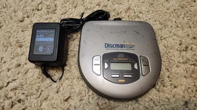 SONY DISCMAN D-368 Mega Bass Working Silver 20 Sec ESP CD Player W AC ...