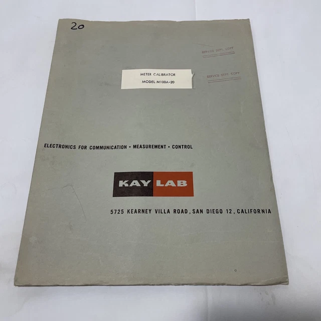 KAY LAB MODEL M100A-20 Meter Calibrator Manual $12.98 - PicClick