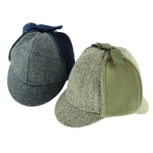 MEN'S FINEST GENUINE Harris Tweed Wool Deerstalker Hat With Moleskin ...