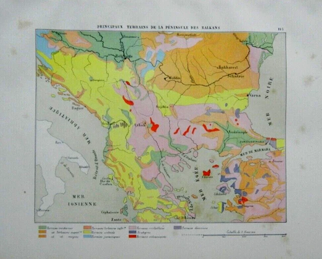 1881 ANTICA MAPPA Militare MARGA:PRINCIPALI TERRE. PENISOLA DEI BALCANI ...