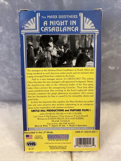 THE MARX BROTHERS A Night In Casablanca VHS 1946 Black and White Film ...