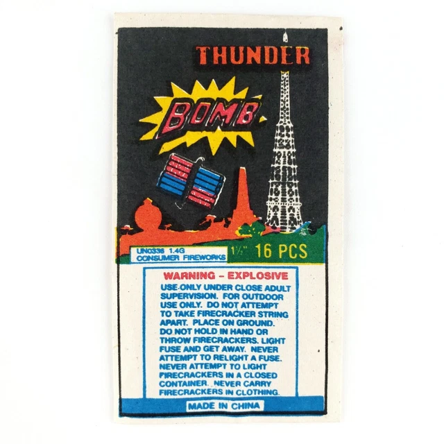 THUNDER BOMB CHINESE Firecracker Label 1990s Tower Fireworks Chinese ...