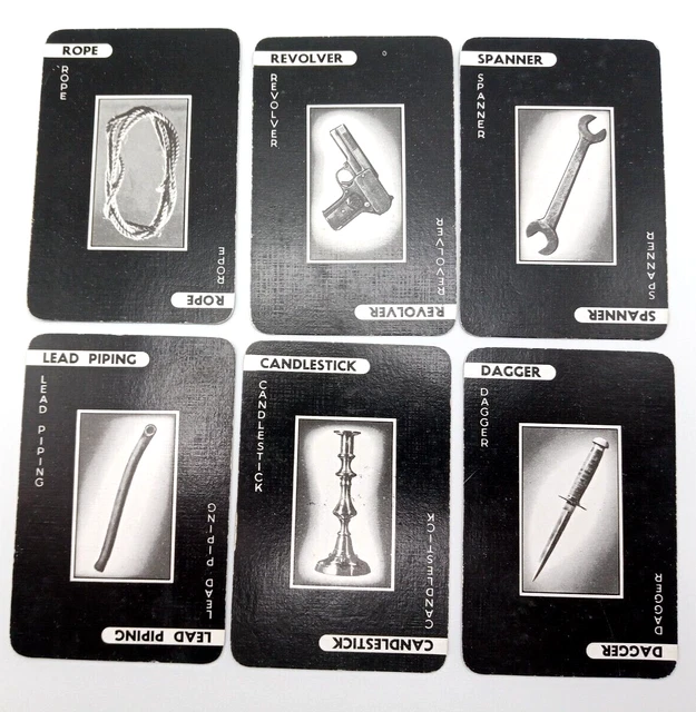 CLUEDO VINTAGE WADDINGTONS Weapon Card set of 6 Spare Replacements ...