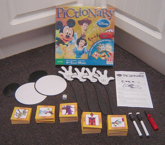 DISNEY PICTIONARY BOARD Game by Mattel 2012 with Slap Hands Childrens ...