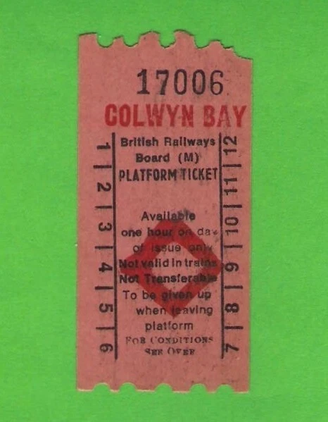 BRITISH RAILWAYS AA Machine Issued Platform Ticket - BRB(M) Colwyn Bay ...