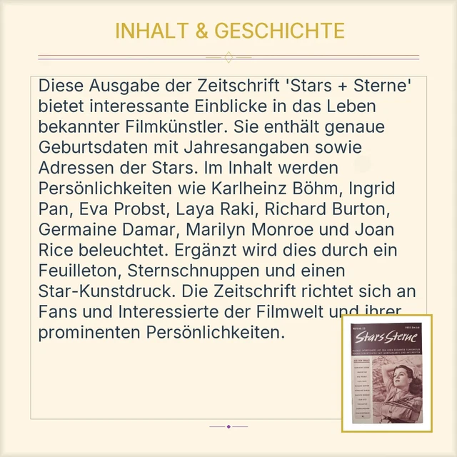 STARS + STERNE N°23: Filmstars Marilyn Monroe, Burton EUR 3,95 ...