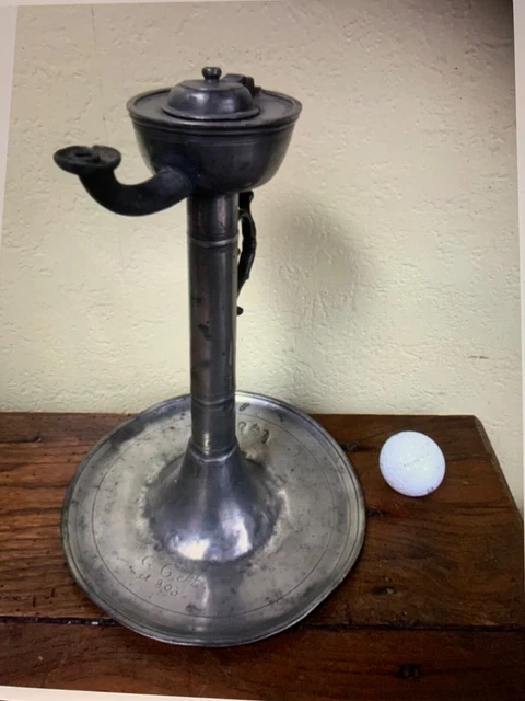 ETAIN LAMPE À HUILE 18e h28. Poincons. Voyez mes autres objets EUR 130 ...