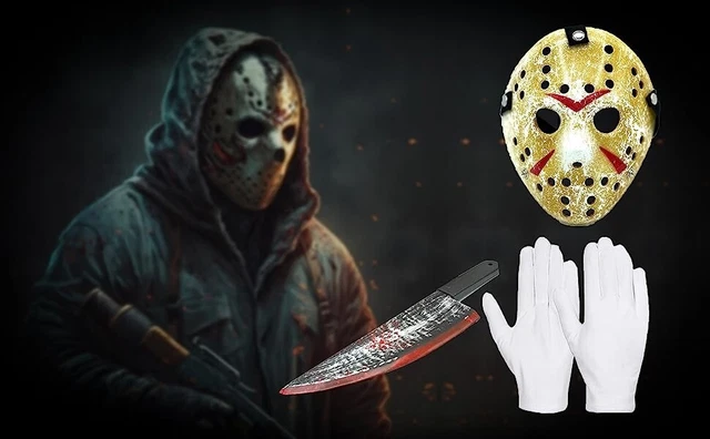 ADULT JASON VOORHEES Killer Horror Hockey Mask Glove Knife Halloween Friday 13th £23.99 ...