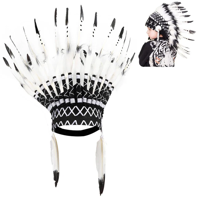 BLACK NATIVE AMERICAN Headdress Black Chief Indian Feather Hat Funny ...