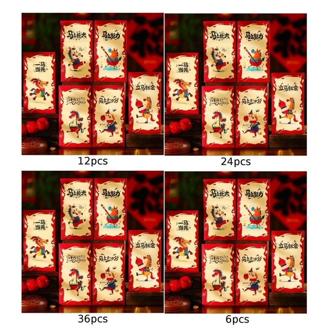 2026 YEAR OF the Horse Red Envelope Set 6 Count Cardboard for Lunar New ...