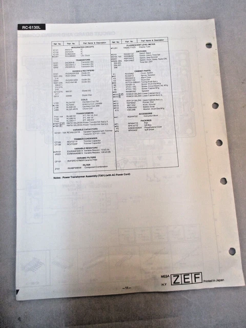 VINTAGE PANASONIC SERVICE Data Sheet - FM - LW-MW Digital Clock Radio ...