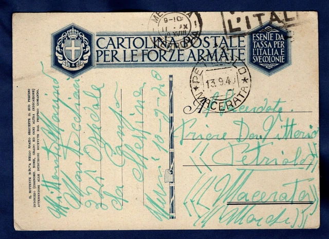 CARTOLINA POSTALE PER Le Forze Armate Del 1940 Per Petriolo EUR 3,00 ...