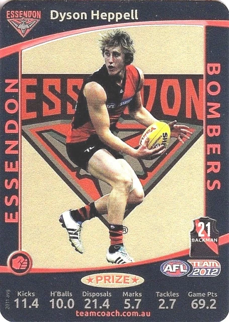 2012 TEAMCOACH DYSON Heppell Prize Essendon Bombers Rookie Afl Football ...