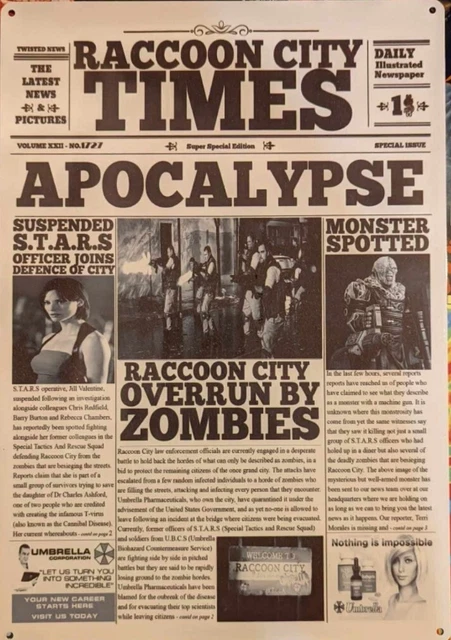 RESIDENT EVIL NEWSPAPER Page Tin Sign £24.99 - PicClick UK