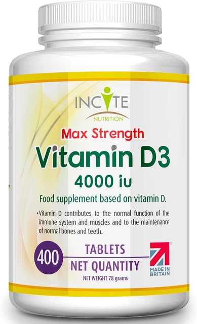 VITAMIN D3 4000 IU - 400 High Strength Vitamin D Tablets (1+ Year ...