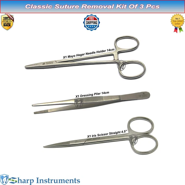 CLASSIC SUTURE REMOVAL Instruments Kit Mayo Hegar Needle Holder ...