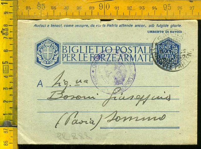 SECONDA GUERRA FRANCHIGIA Posta Militare Savona x Sommo Pavia pr 888 ...