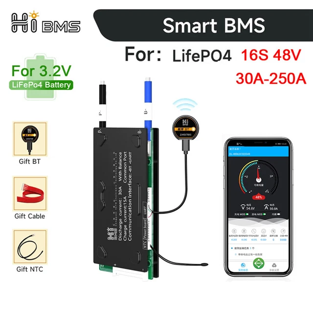 LIFEPO4 BATTERY BALANCER Proection Smart BMS Same Port 16S 48V 30-250A ...