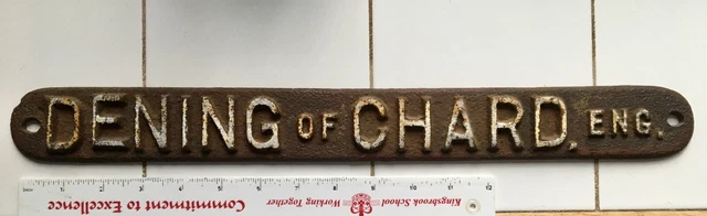 VINTAGE DENNING OF Chard England cast iron agricultural nameplate ...