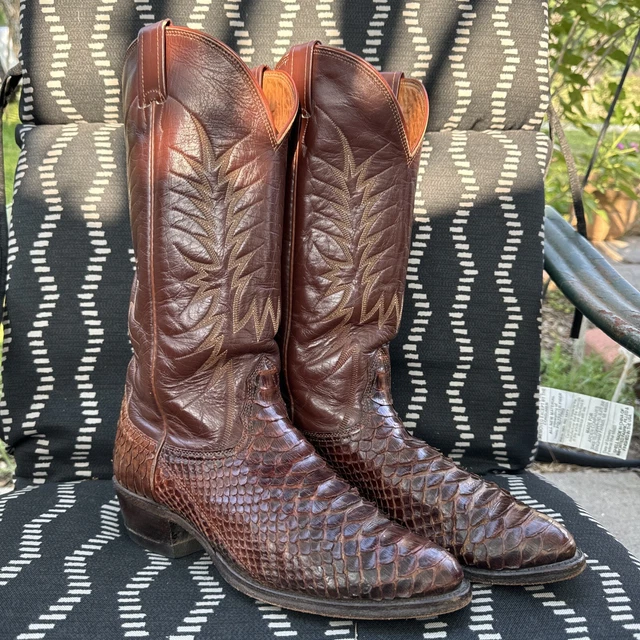 NOCONA MEN'S VINTAGE Python Belly Snakeskin Brown Cowboy Boots Size 8 D ...