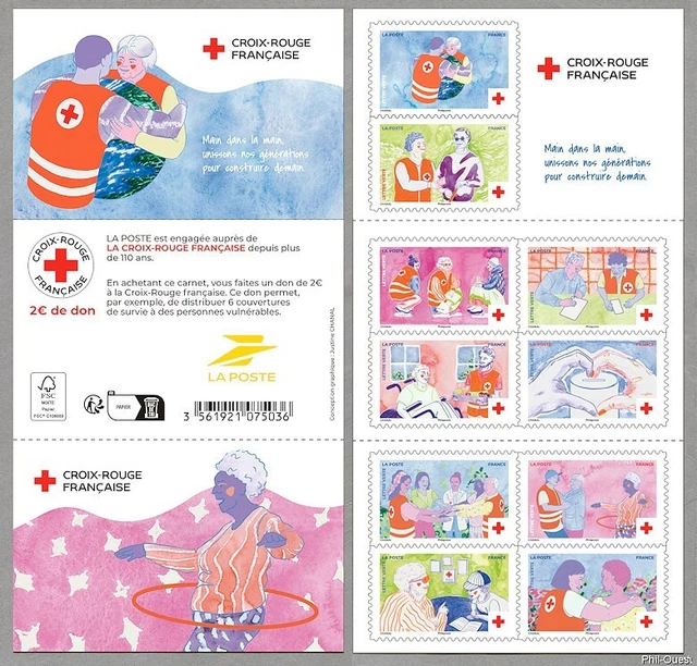 FRANCE 2025 - Carnet 10 Timbres Croix-Rouge - 'Main dans la Main' MNH ...