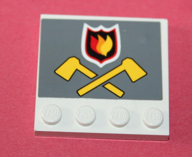 LEGO WHITE TILE 4x4 with Fire Logo Badge and Axes Pattern (sticker) set ...