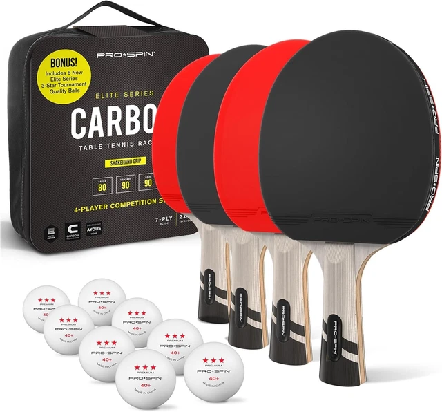 PRO SPIN TABLE Tennis Bat With Pro Carbon Fibre Technology Red Set of 4 ...