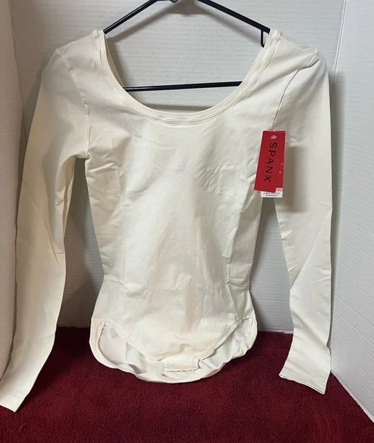 SPANX BODY SUIT Women's M Powder Style FS6015 Slimming Shaping Long ...