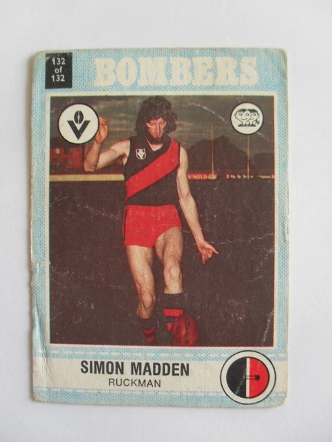 ESSENDON FOOTBALL CLUB Bombers Simon Madden 1977 Scanlens Footy Card ...