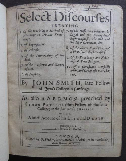 JOHN SMITH ~1660~ PHILOSOPHY CHRISTIANITY SUPERSTITION GOD PROPHECY ...