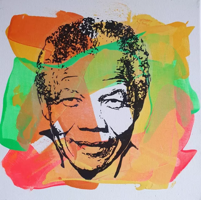 PYB SIGNED NELSON MANDELA tableau pop STREET ART graffiti painting ...
