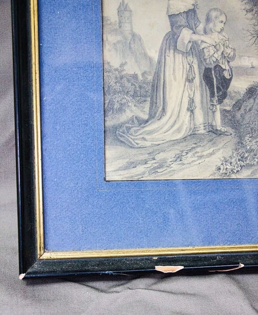 ORIGINAL DRAWING PIOUS landscape pencil mother and son XVIII - 19th ...