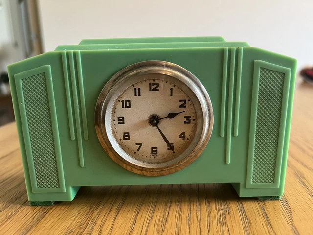 1930'S ART Deco Green Mechanical Bakelite Clock £15.00 - PicClick UK