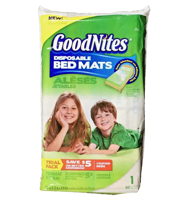 GOODNITES BED WETTING Mats 1 Pad Travel Pack Discreet Protection Diaper ...