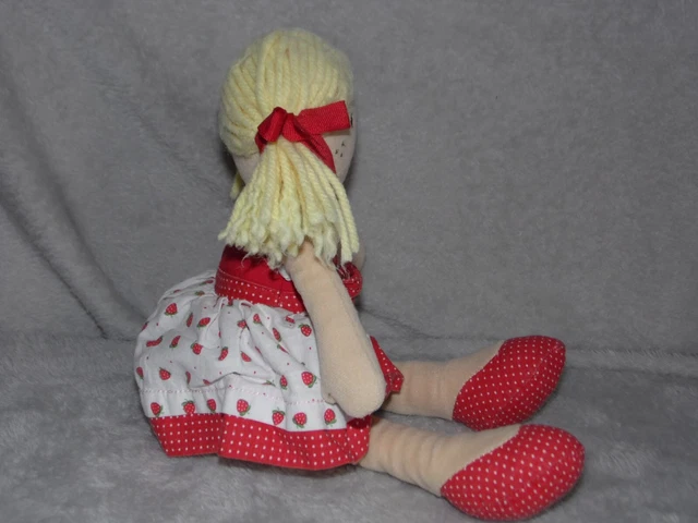 MARKS AND SPENCER red doll soft toy M&S blonde ragdoll strawberry ...