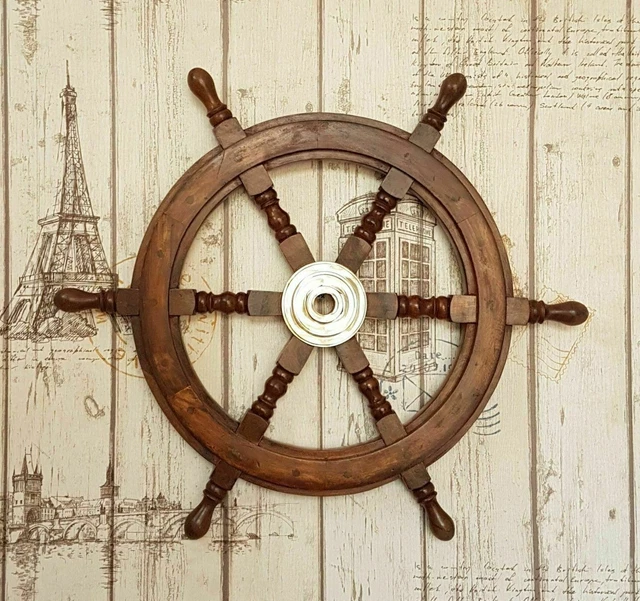 18 POUCES BATEAU nautique roue de bateau volant en bois brun décoration... EUR 40,33 - PicClick FR