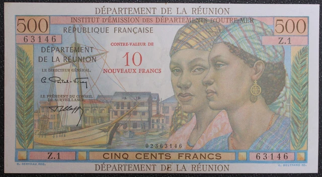 ILE DE LA Réunion - Billet de 10 NF sur 500 Francs (1971) P-54 SUP+ ...