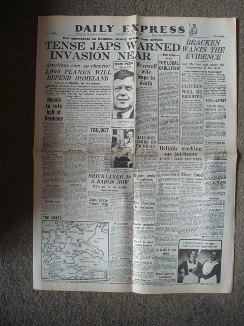 DAILY EXPRESS WWII Newspaper 7th June 1945 Tense Japs Warned Invasion ...