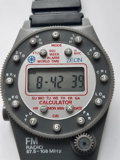 RARE VINTAGE 1980S ZEON FM RADIO CALCULATOR WORLD TIME DIGITAL LCD ...