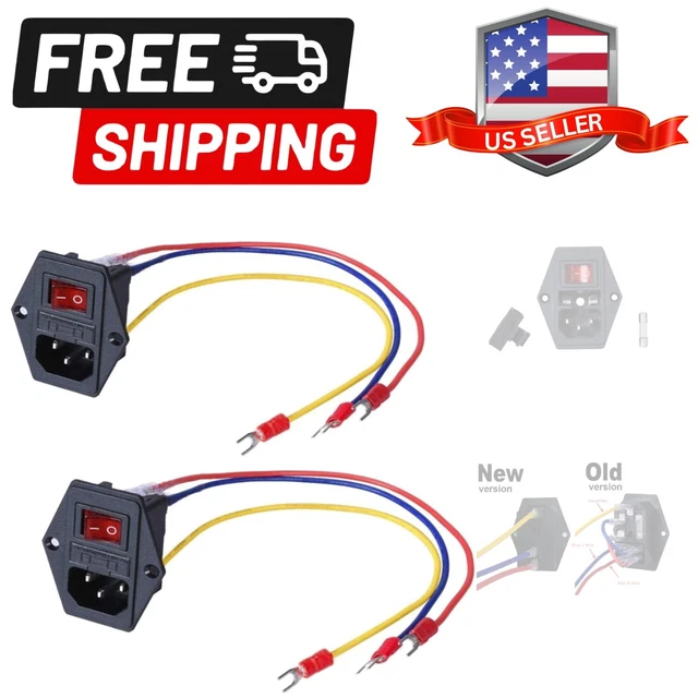POWER SOCKET INLET Module Plug 3 Pin 15A 250V Rocker Switch 2pcs $19.97 ...