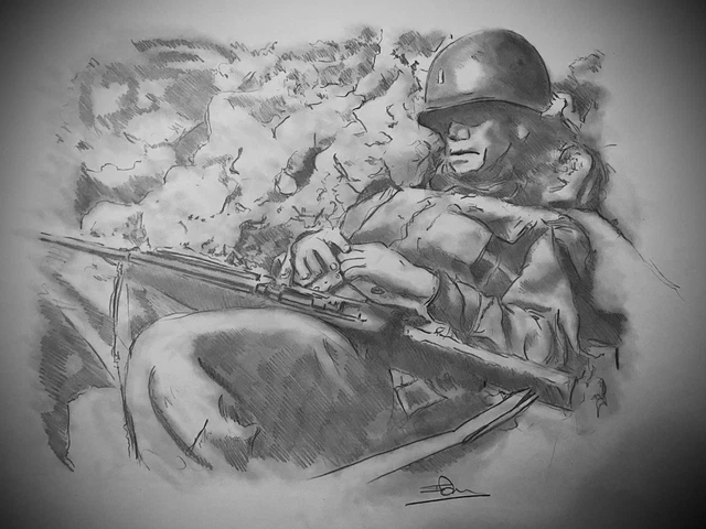 WW2 - AMERICAN GI - military pencil sketch A3 size £23.59 - PicClick UK